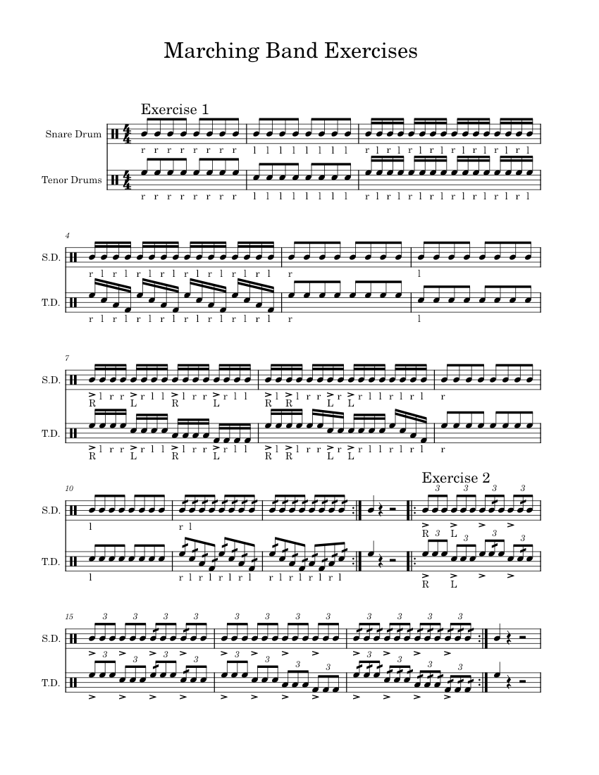Marching Band Exercises Sheet Music for Snare drum, Tenor drum ...