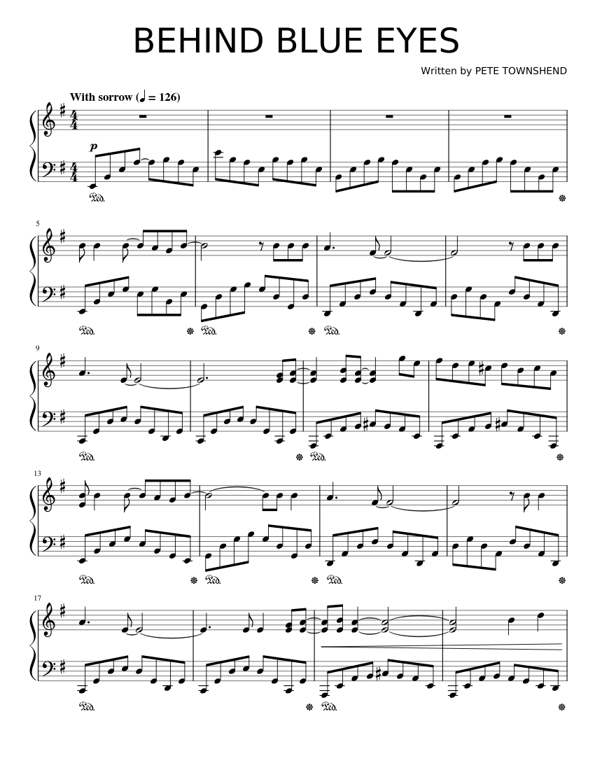Behind Blue Eyes - The Who Sheet Music for Piano (Solo) | MuseScore.com