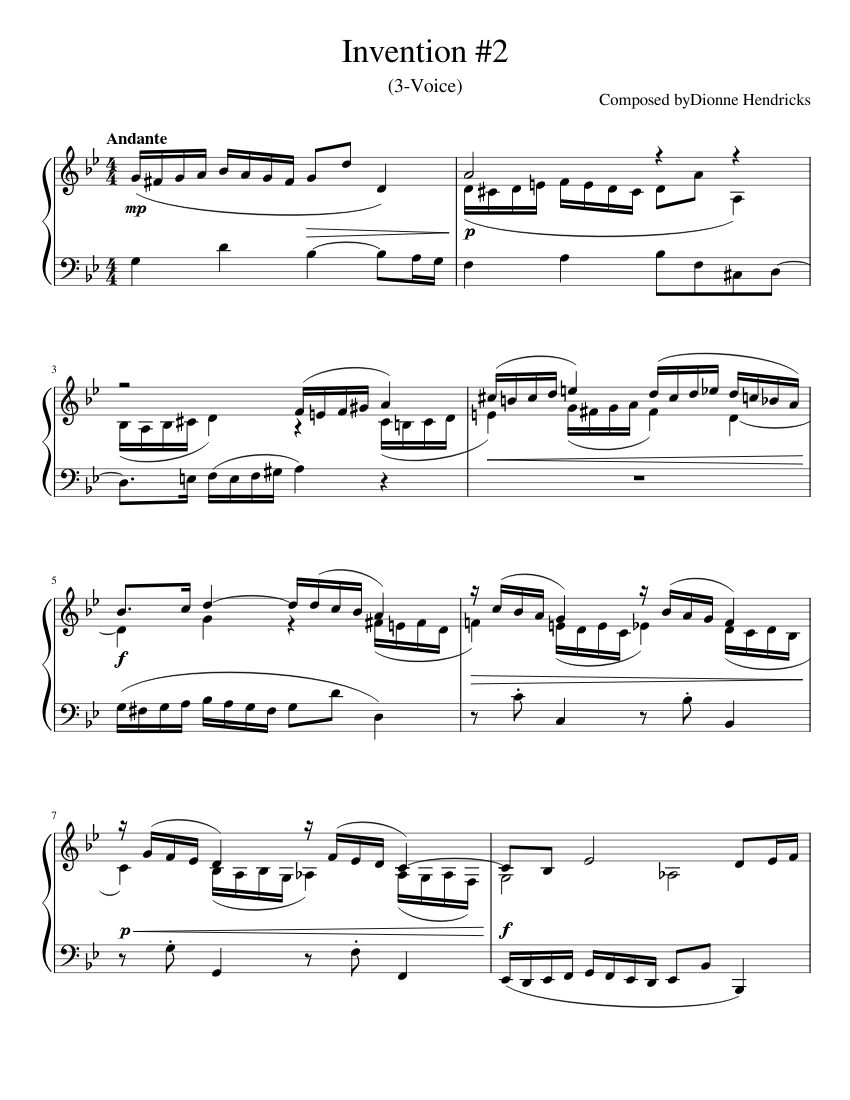 Invention #2 in G minor Sheet Music for Piano (Solo) | MuseScore.com