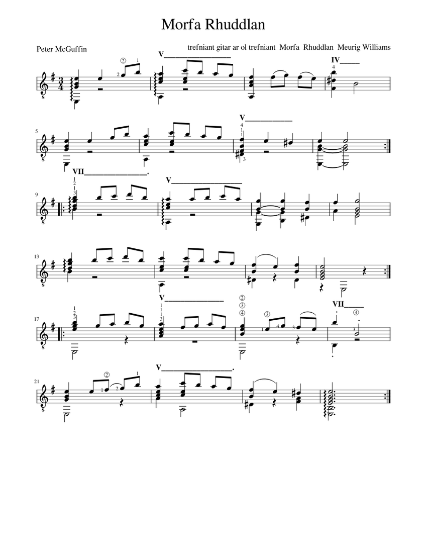 Morfa Rhuddlan Sheet Music for Guitar (Solo) | MuseScore.com