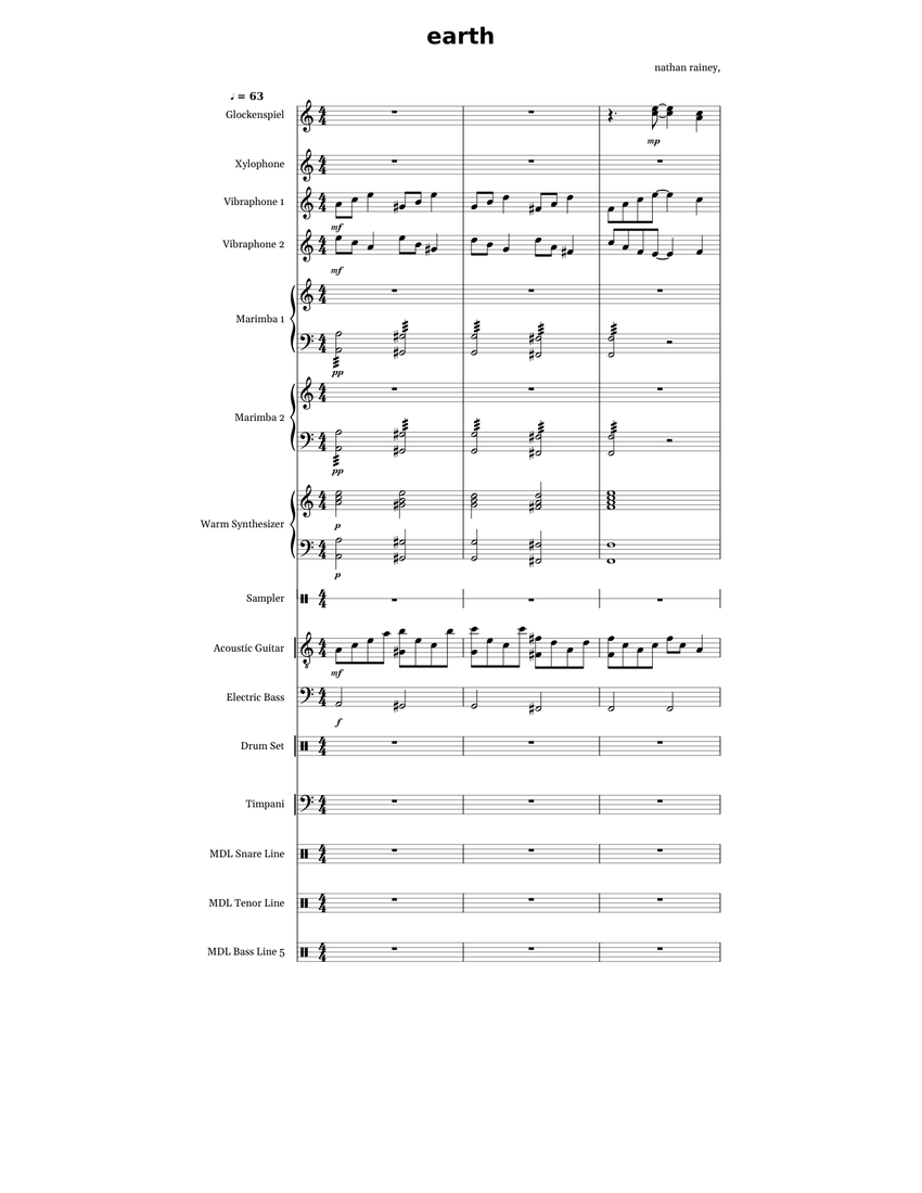 earth (1) Sheet Music for Timpani, Vibraphone, Glockenspiel, Guitar ...
