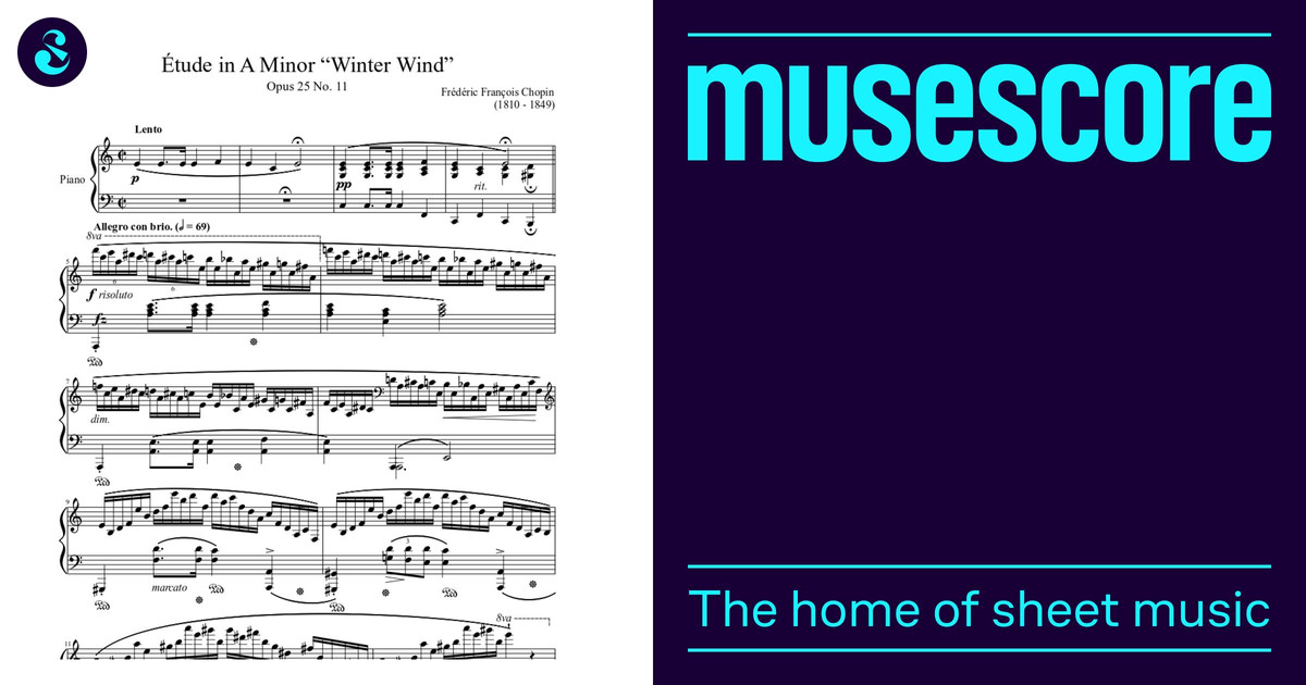 Étude Opus 25 No. 11, “Winter Wind” in A Minor Sheet Music for Piano ...