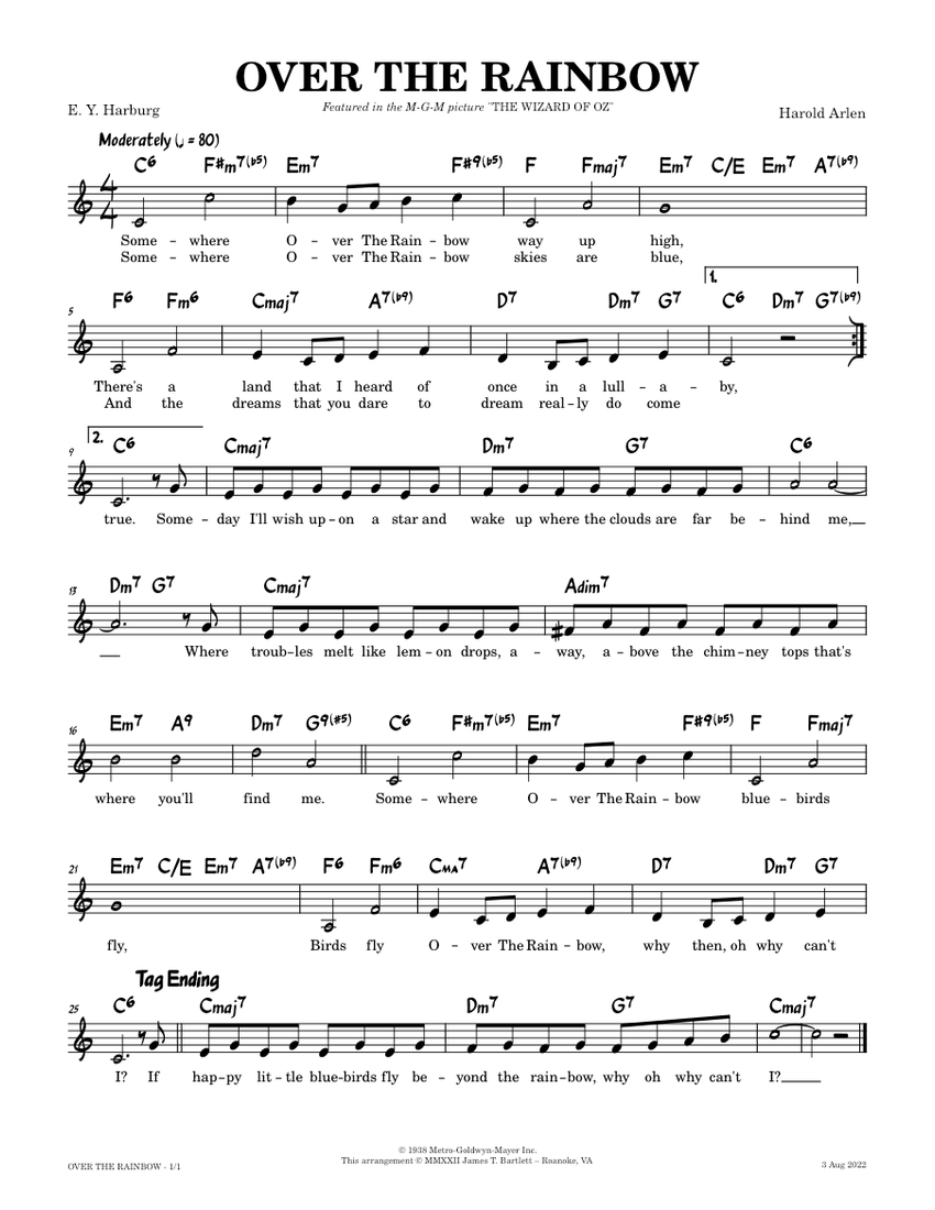 Over The Rainbow [lead sheet - C] Sheet Music with Chords for Piano ...