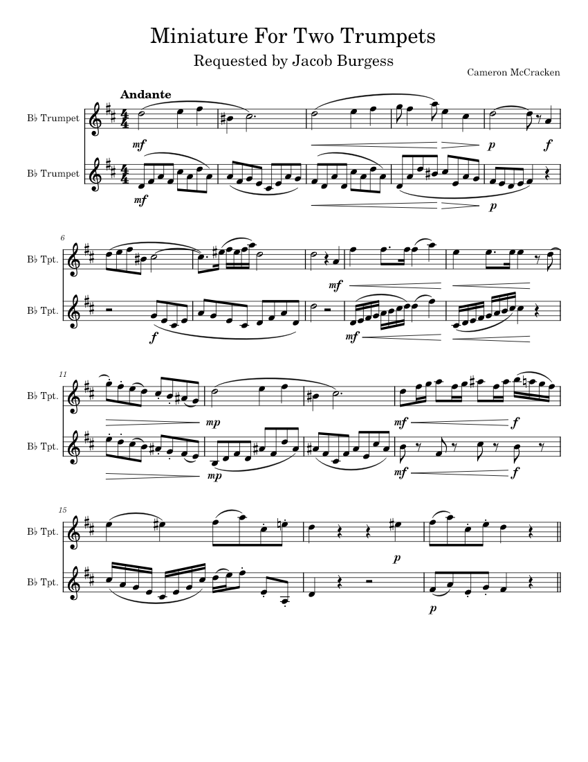 Miniature For Two Trumpets Sheet music for Trumpet in b-flat (Brass ...