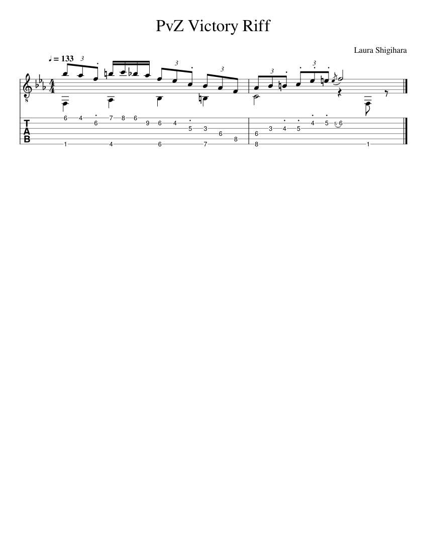 PvZ Victory Riff Sheet Music and Tab for Guitar (Solo) | MuseScore.com