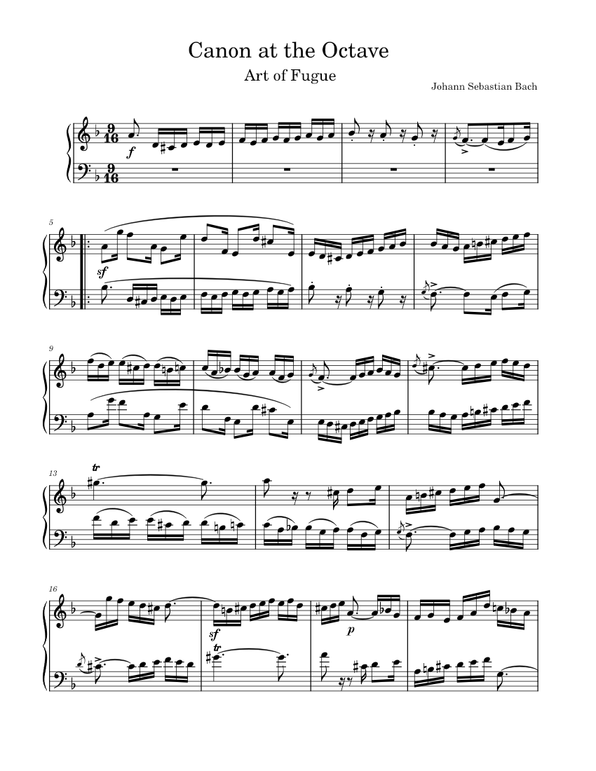 Canon at the octave – Johann Sebastian Bach Sheet music for Piano (Solo ...