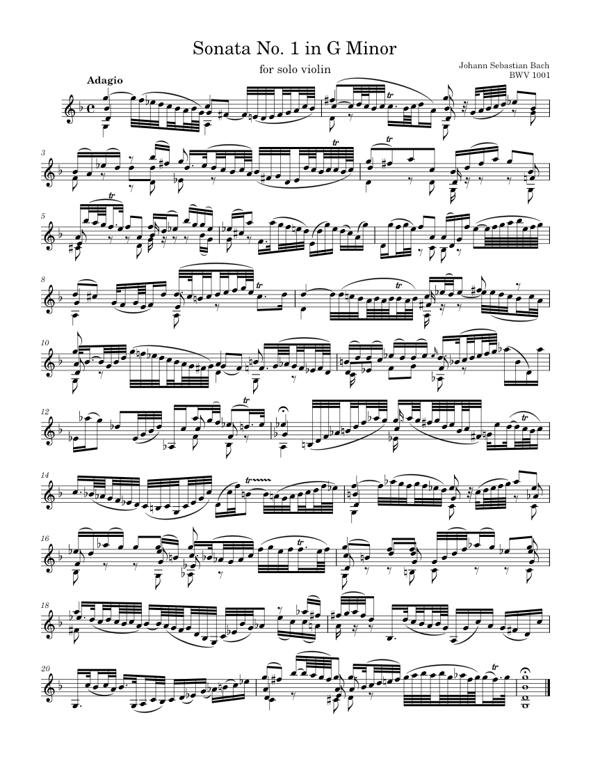 Solo Violin Sonata No. 1 in G Minor - J. S. Bach, BWV 1001 Sheet music ...