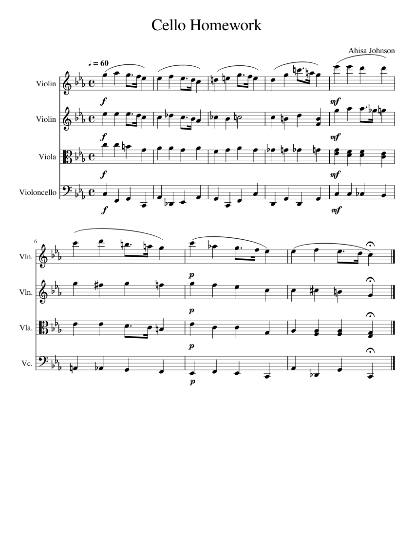Cello Homework Sheet music for Violin, Viola, Cello (String Quartet) | Musescore.com