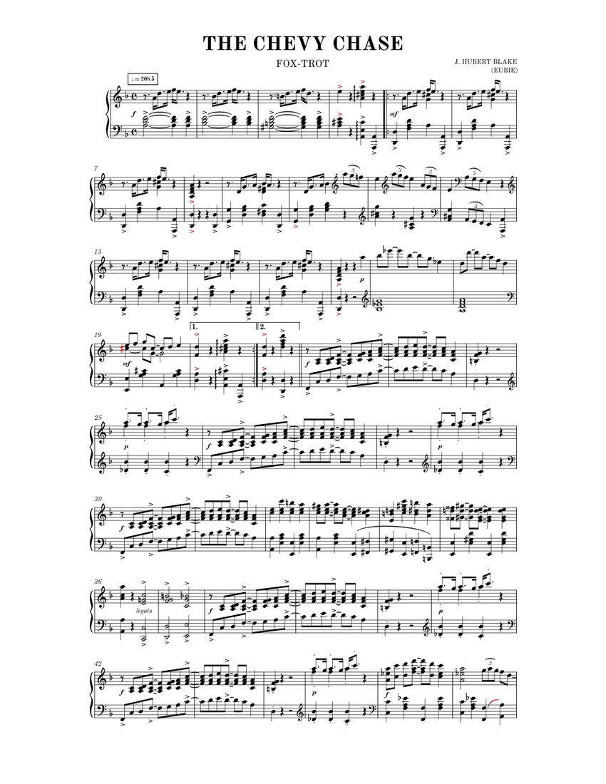 The Chevy Chase – James Hubert Blake (Eubie) (1914) Sheet Music for ...