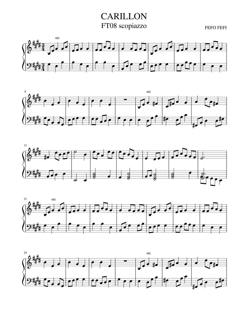 CARILLON FT08 scopiazzo Sheet music for Piano (Solo) Easy | Musescore.com
