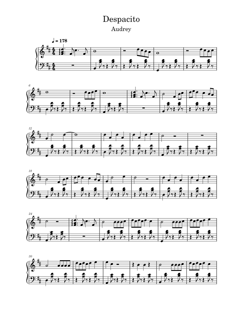 Despacito Sheet Music for Piano (Solo) Easy | MuseScore.com