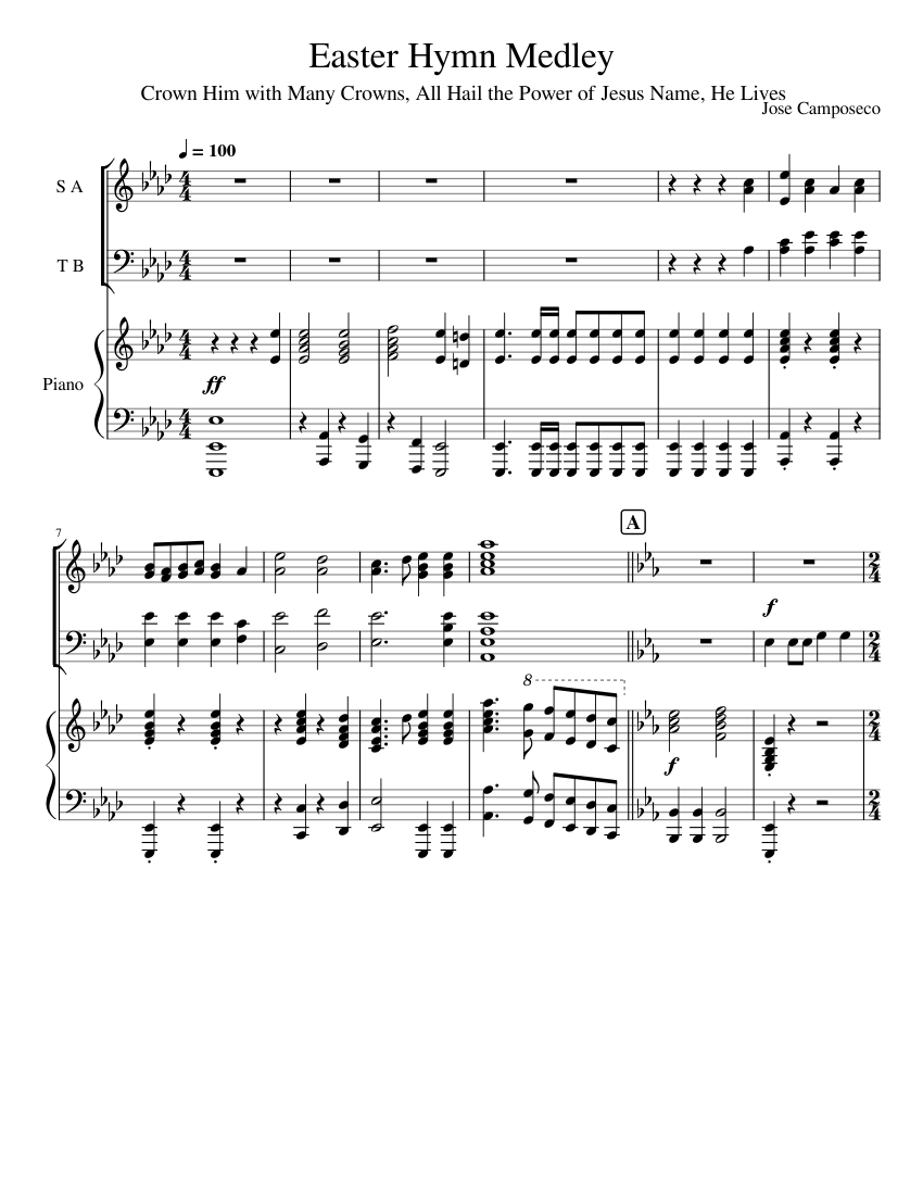 Easter_Hymn_Medley Sheet Music for Piano, Vocals (SATB) | MuseScore.com