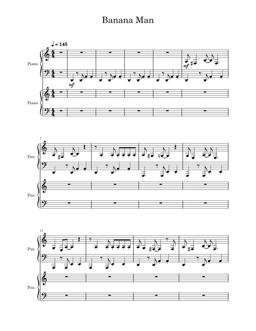 Banana man – Tally Hall Banana Man Sheet Music for Piano (Piano Duo ...