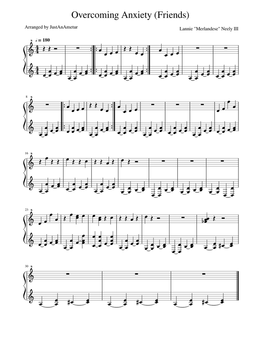 Overcoming Anxiety (Friends) Sheet music for Piano (Solo) Easy ...