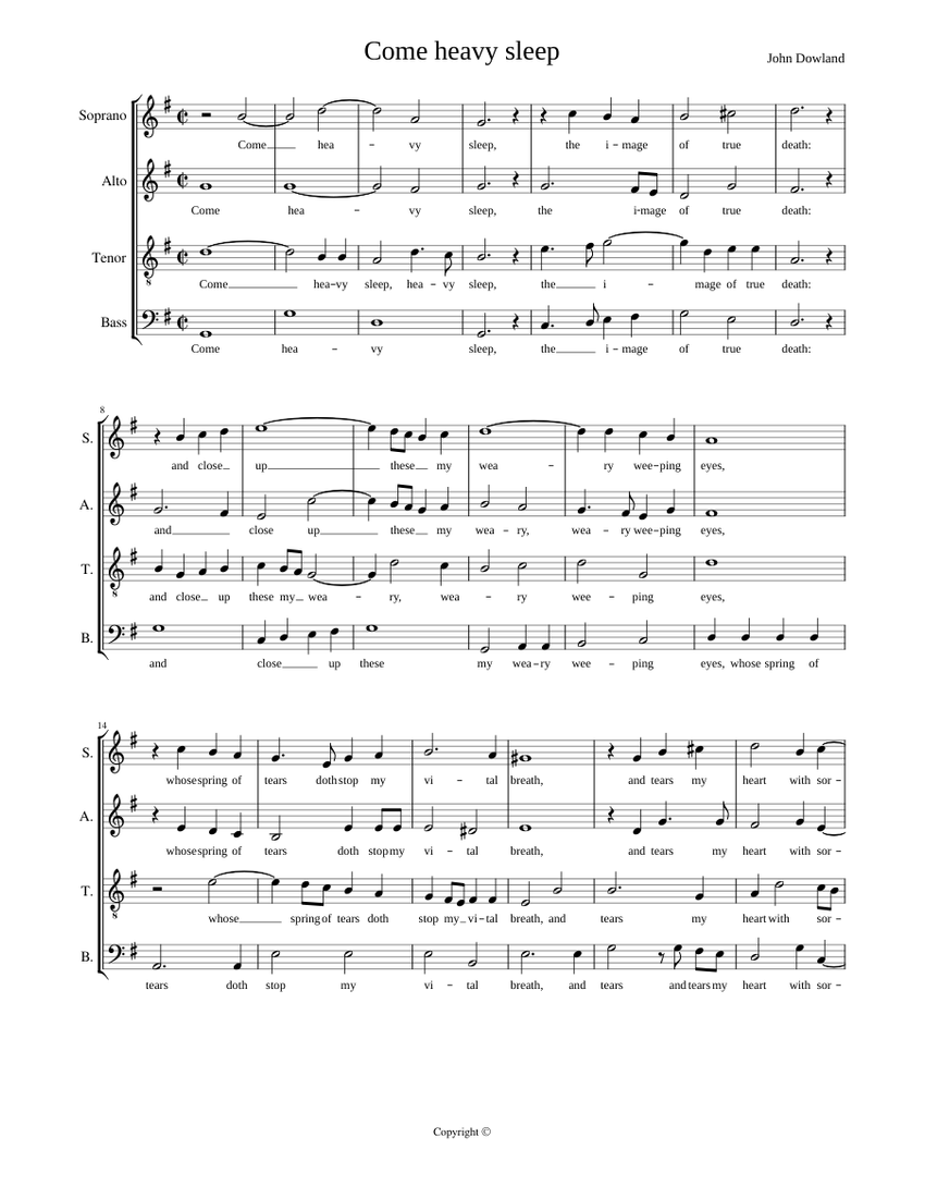 Come heavy sleep - John Dowland Sheet Music for Bass guitar (Solo ...