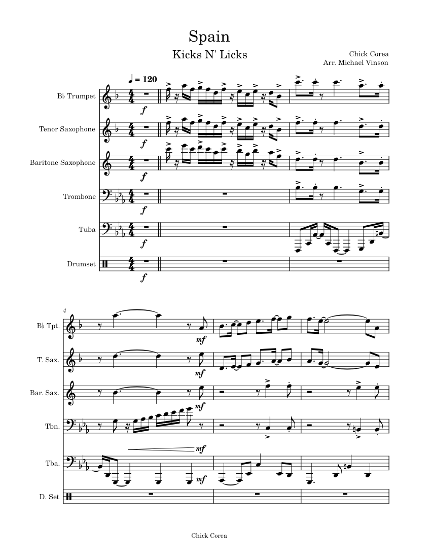 Spain – Chick Corea Spain Kicks N Licks Sheet music for Trombone, Tuba ...