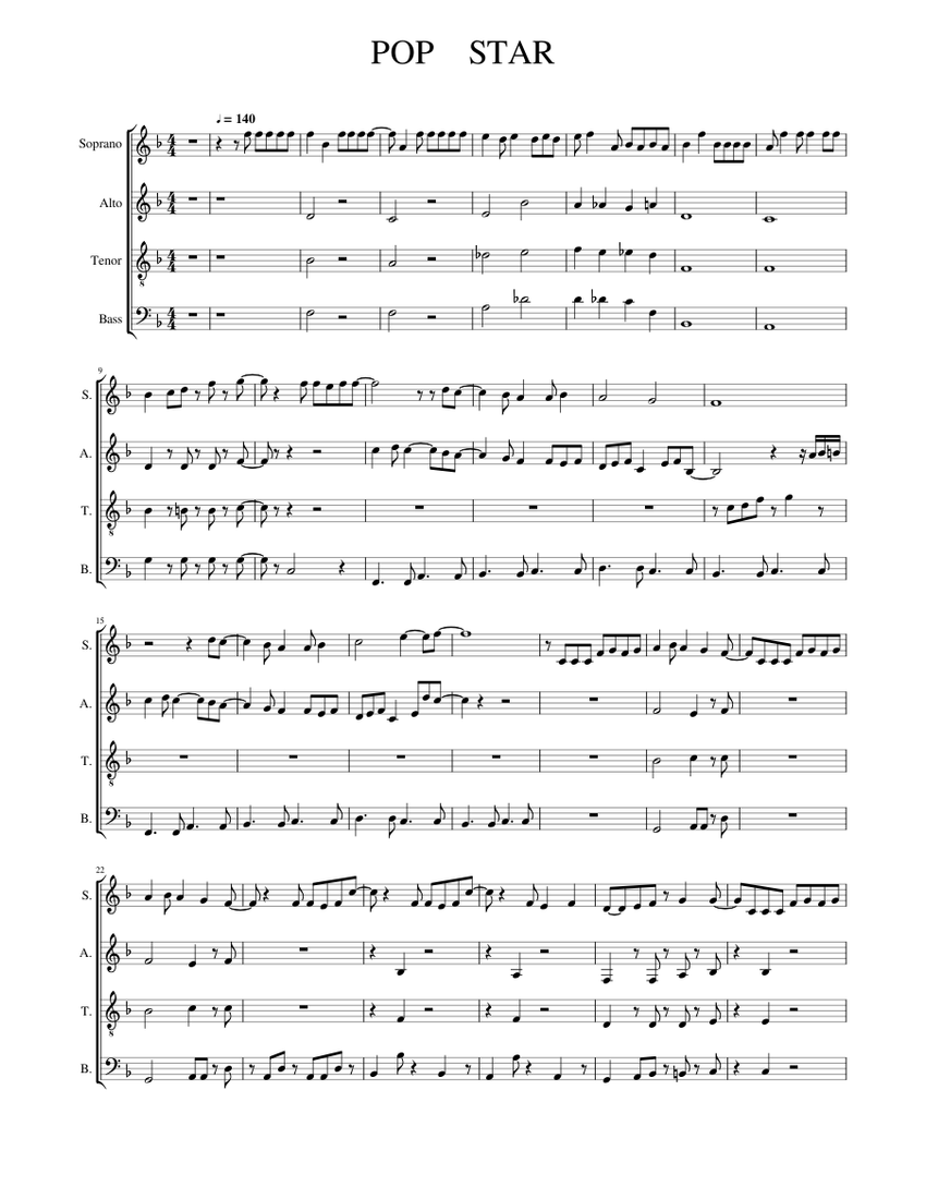 POP_STAR Sheet Music for Soprano, Alto, Tenor, Bass voice (Choral ...