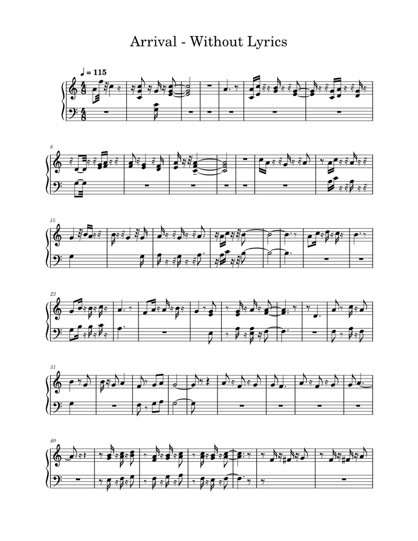 Arrival - Without Lyrics Sheet Music for Piano (Solo) Easy | MuseScore.com