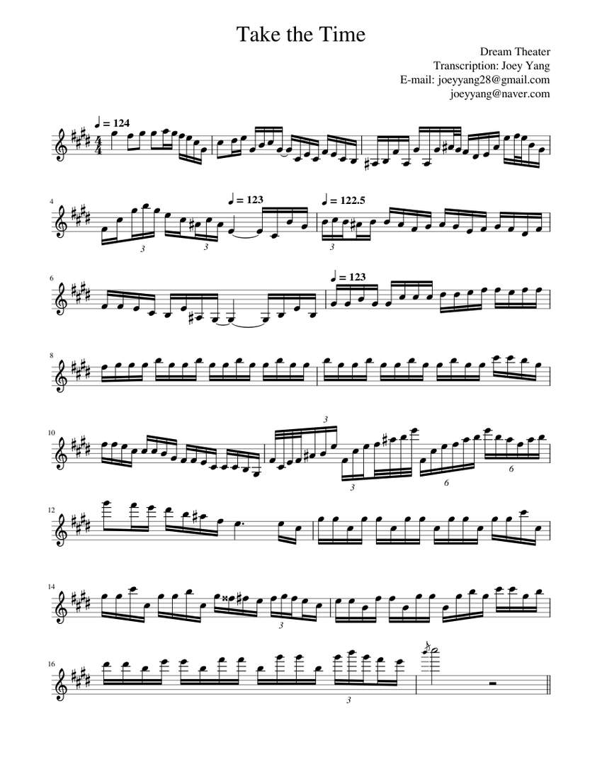 Dream Theater - Take the Time keyboard solo part (5:18~5:51) Sheet ...