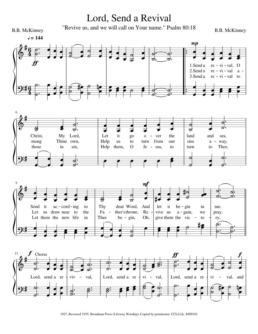 Lord, Send a Revival Sheet Music for Piano (SATB) Easy | MuseScore.com