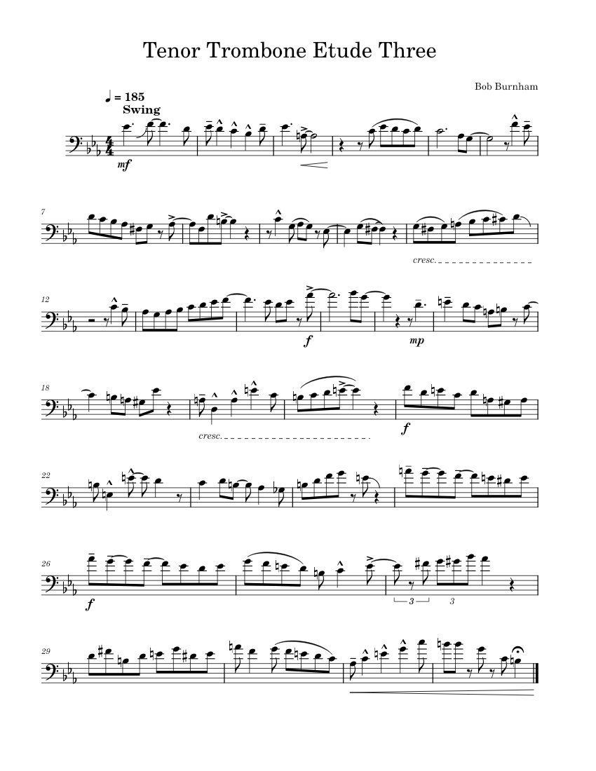 Tenor Trombone Etude Three Sheet Music for Trombone (Solo) | MuseScore.com