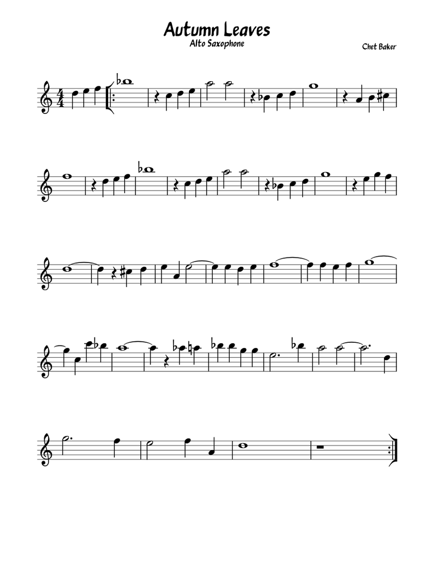 Autumn Leaves Sheet Music for Saxophone alto (Solo) | MuseScore.com