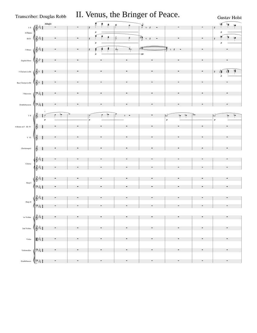 The Planets Suite. Mvt II. Venus, the Bringer of Peace. Sheet Music for ...