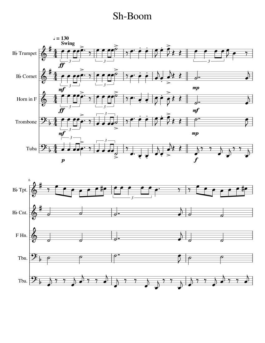 Sh-Boom Sheet Music for Trombone, Cornet, Tuba, Trumpet in b-flat ...