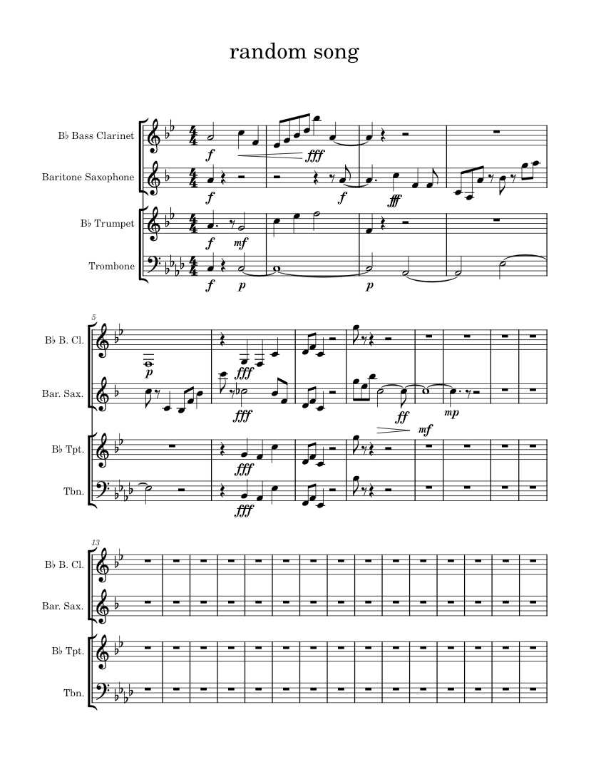 random song Sheet Music for Trombone, Clarinet bass, Saxophone baritone ...