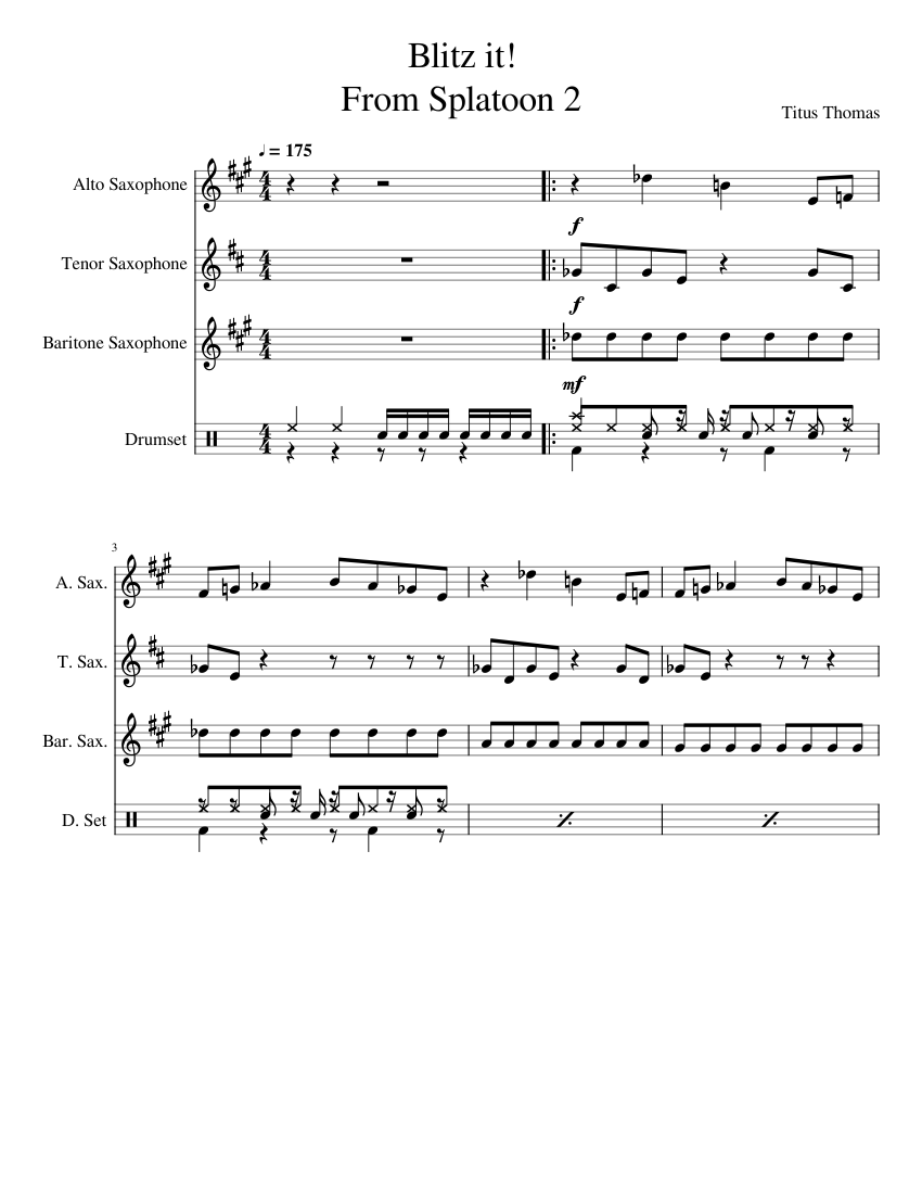 blitz it! (from Splatoon 2) Sheet Music for Saxophone alto, Saxophone ...