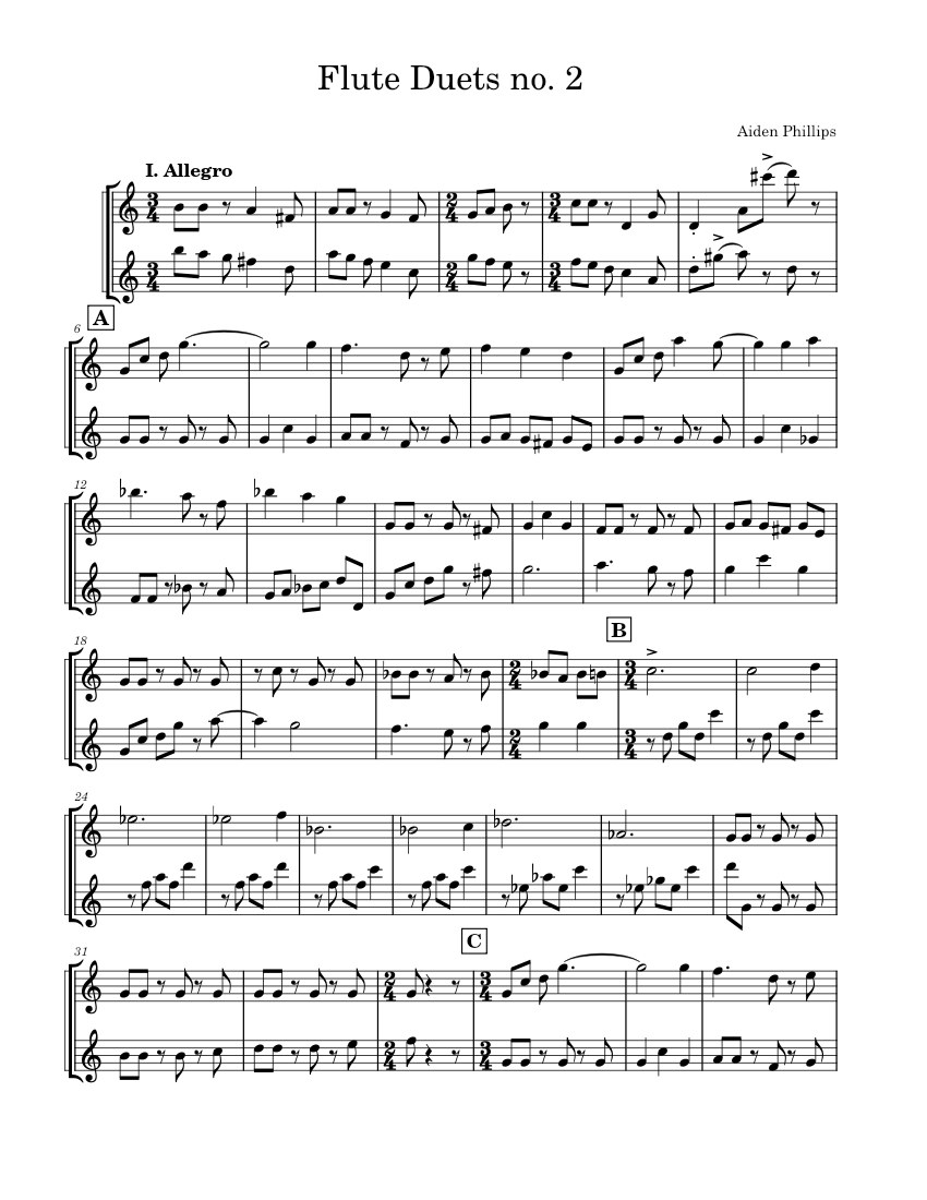 Flute Duets no. 2 Sheet music for Flute (Woodwind Duet) | Musescore.com