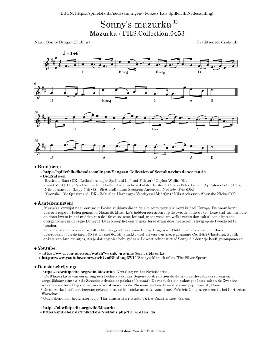 Sonny's mazurka (FHS.Collection.0453) Sheet music for Violin (Solo ...