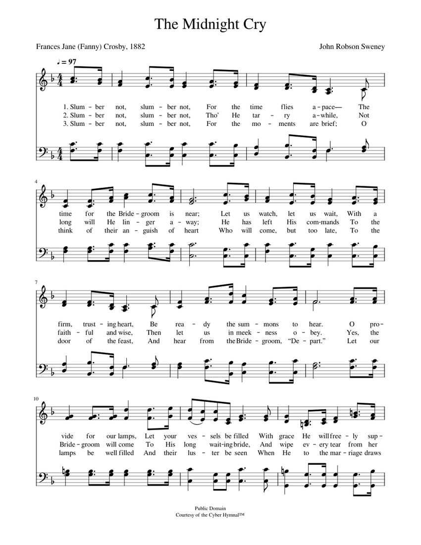 The midnight cry (crosby) - John R. Sweney Sheet Music for Piano (Piano ...