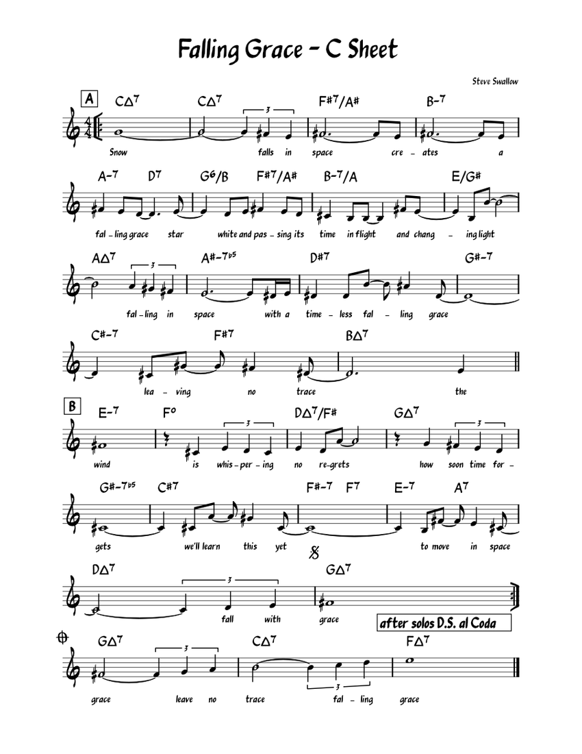 Falling Grace – Steve Swallow Sheet Music with Chords for Piano (Solo) Easy | MuseScore.com