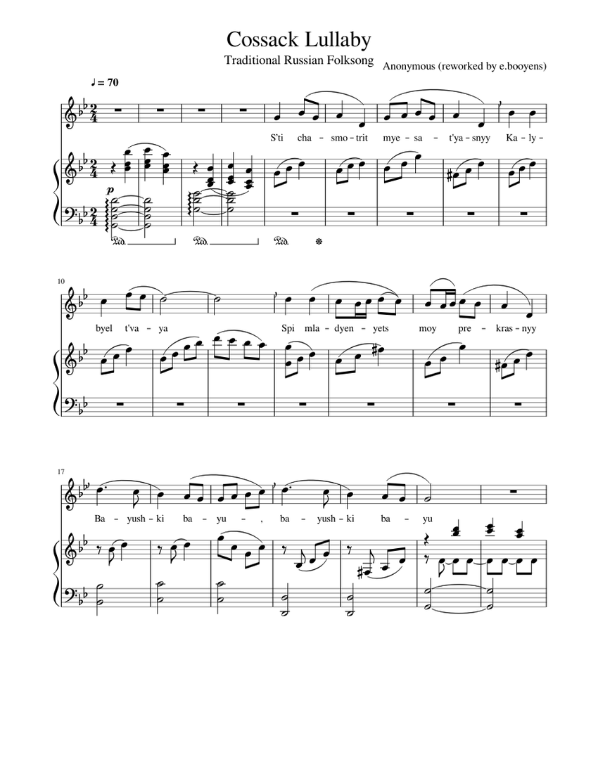 Cossack Lullaby Sheet Music for Piano, Vocals (Piano-Voice) | MuseScore.com