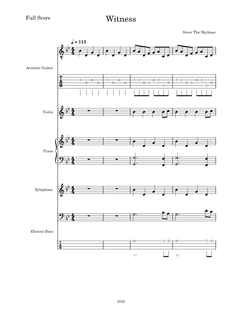 Witness Sheet music for Piano, Violin, Guitar, Bass guitar & more ...