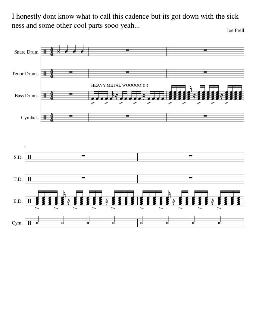HEAVY METAL Sheet music for Snare drum, Crash, Tenor drum, Bass drum ...