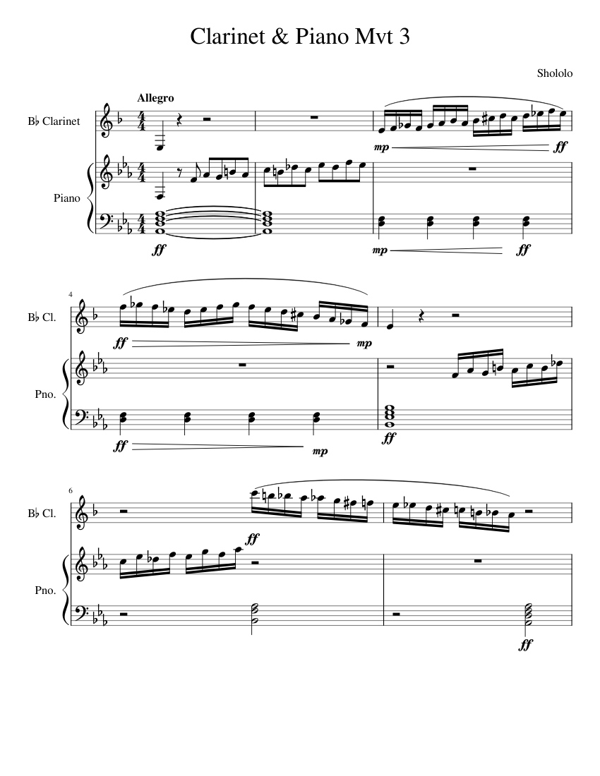 Clarinet & Piano Mvt 3 - piano tutorial