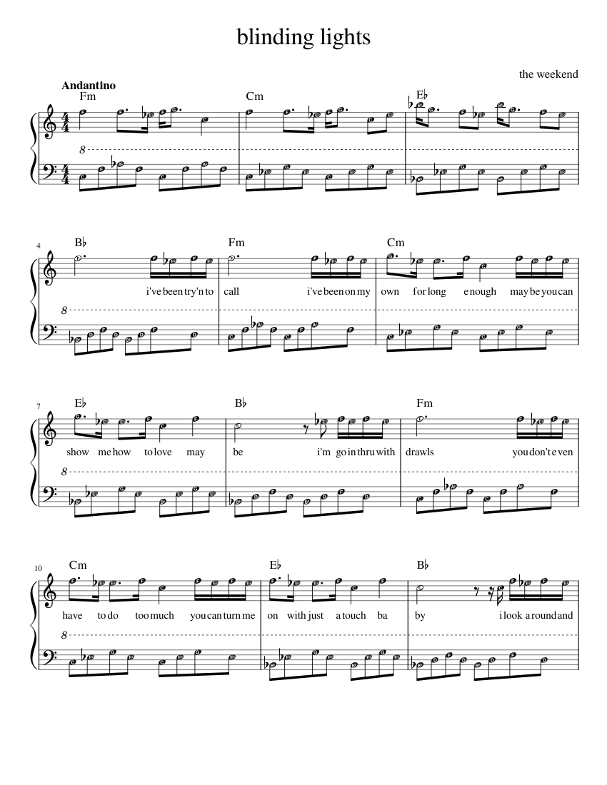 Blinding Lights – The Weeknd Sheet Music for Piano (Solo) Easy | MuseScore.com