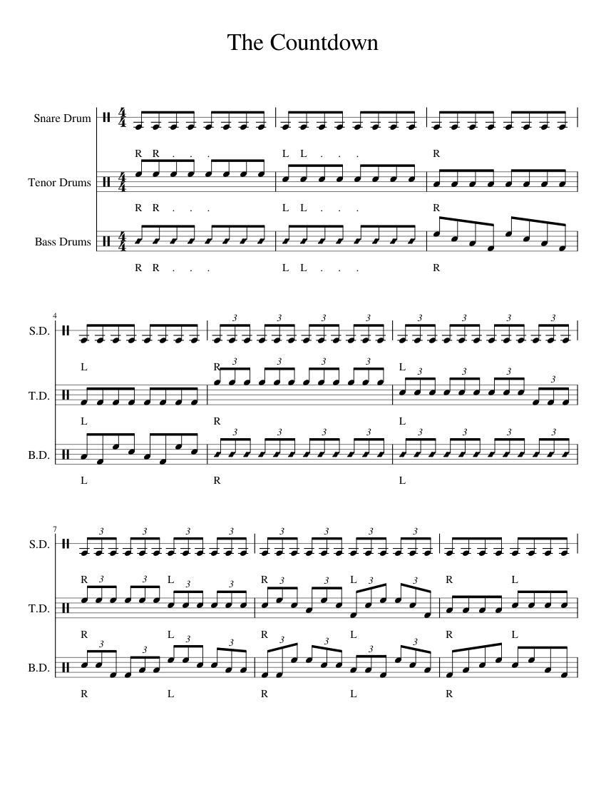 The Countdown Sheet music for Snare drum, Tenor drum, Bass drum ...
