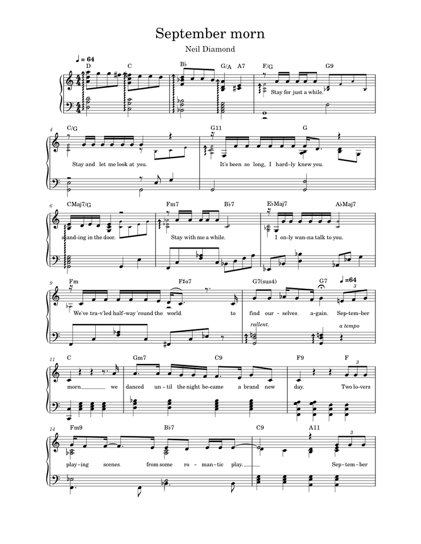 September morn – Neil Diamond Sheet music for Piano (Solo) | Musescore.com