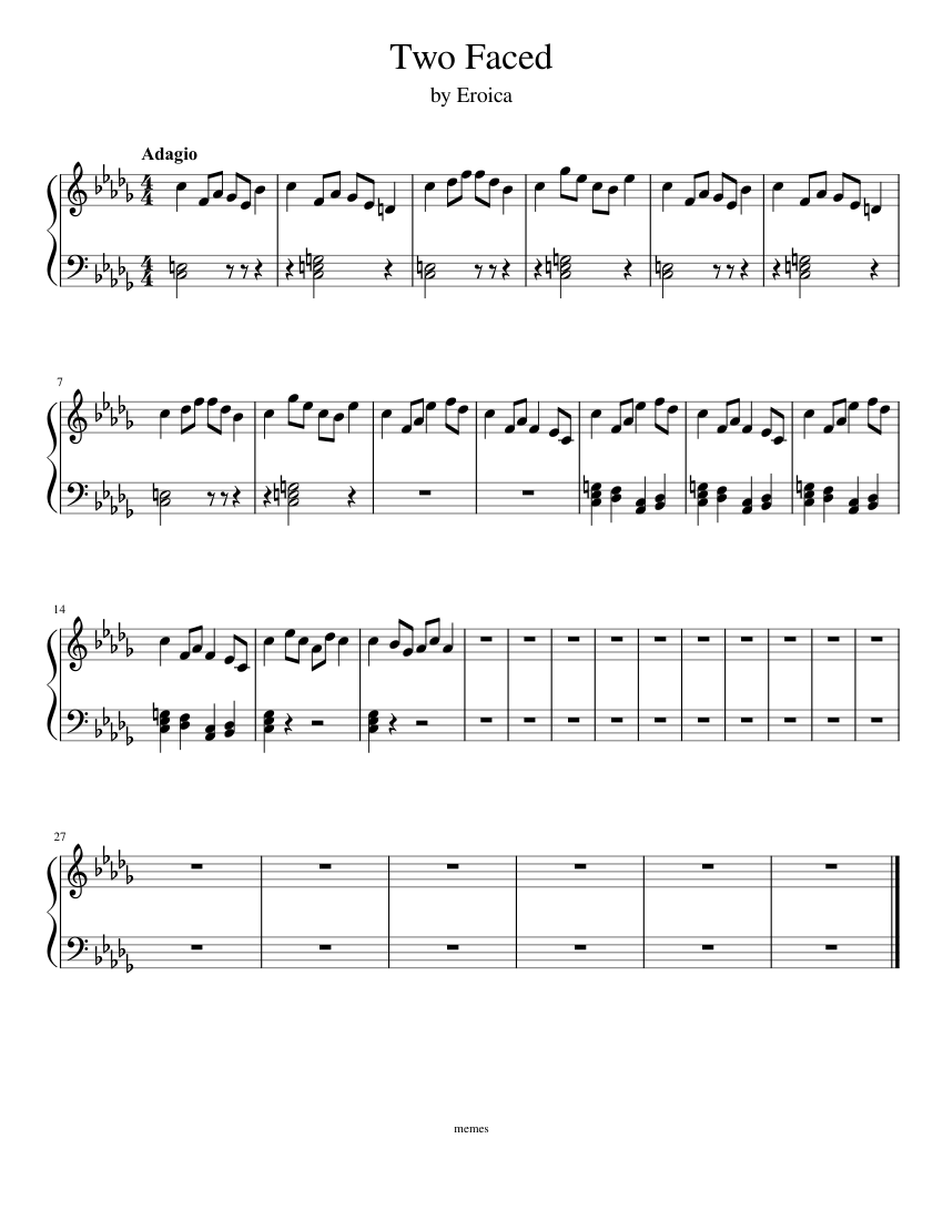 Two Faced Sheet music for Piano (Solo) Easy | Musescore.com