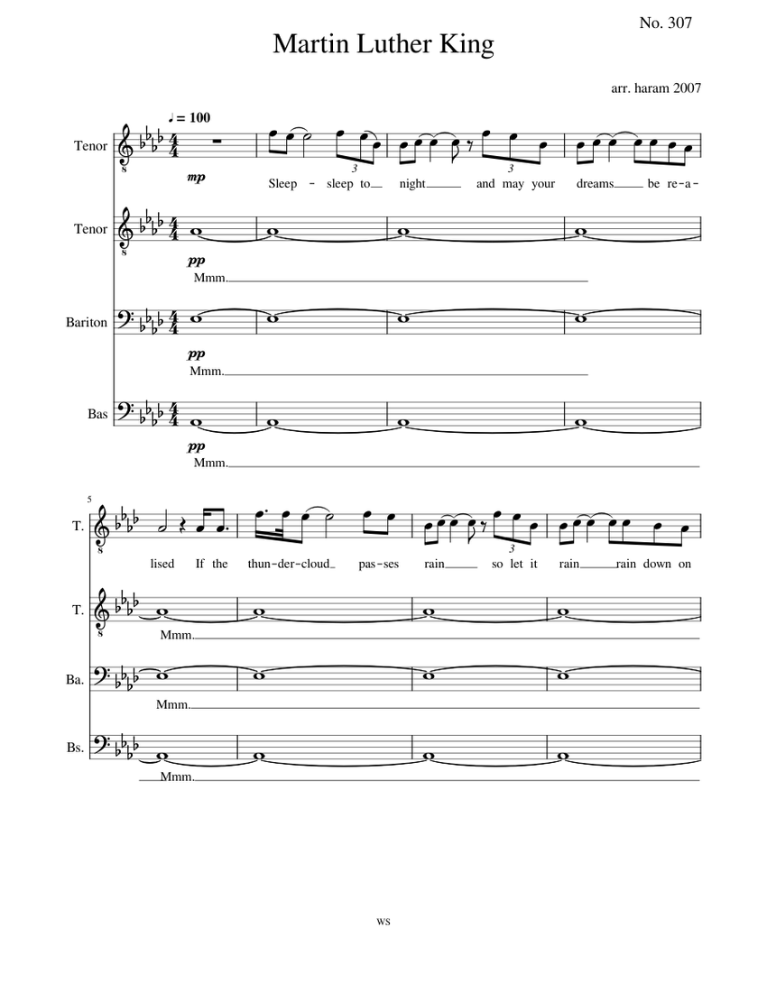 Martin Luther King Sheet Music for Tenor, Bass voice, Baritone (Choral ...