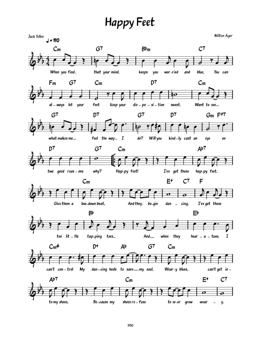 Happy Feet – Lead Sheet Sheet Music with Chords for Piano (Jazz Band ...