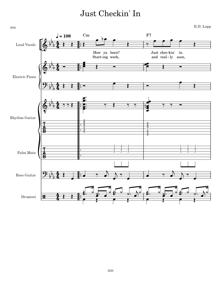 Just_Checkin'_In Sheet music for Piano, Vocals, Guitar, Bass guitar ...