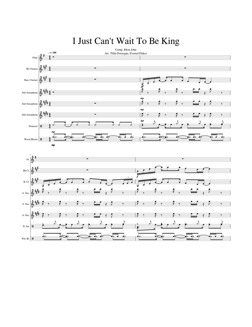 I Just Cant Wait To Be a King - The Lion King Sheet Music for Flute ...
