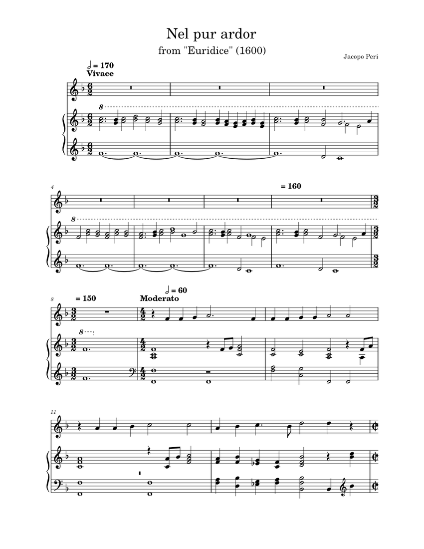 Nel pur ardor ("Euridice" - 1600) – Jacopo Peri Nel pur ardor Sheet ...