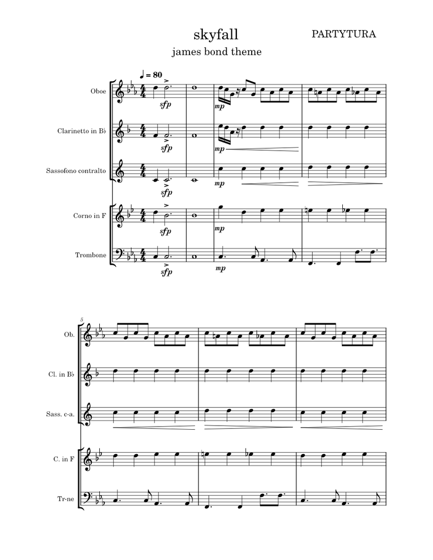 Skyfall Adele Sheet Music for Trombone, Oboe, Clarinet in b-flat ...