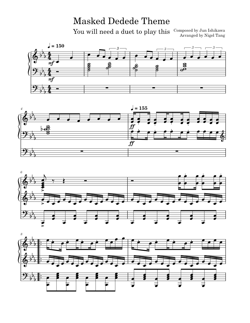 Masked Dedede Theme Sheet Music for Piano (Piano Duo) | MuseScore.com