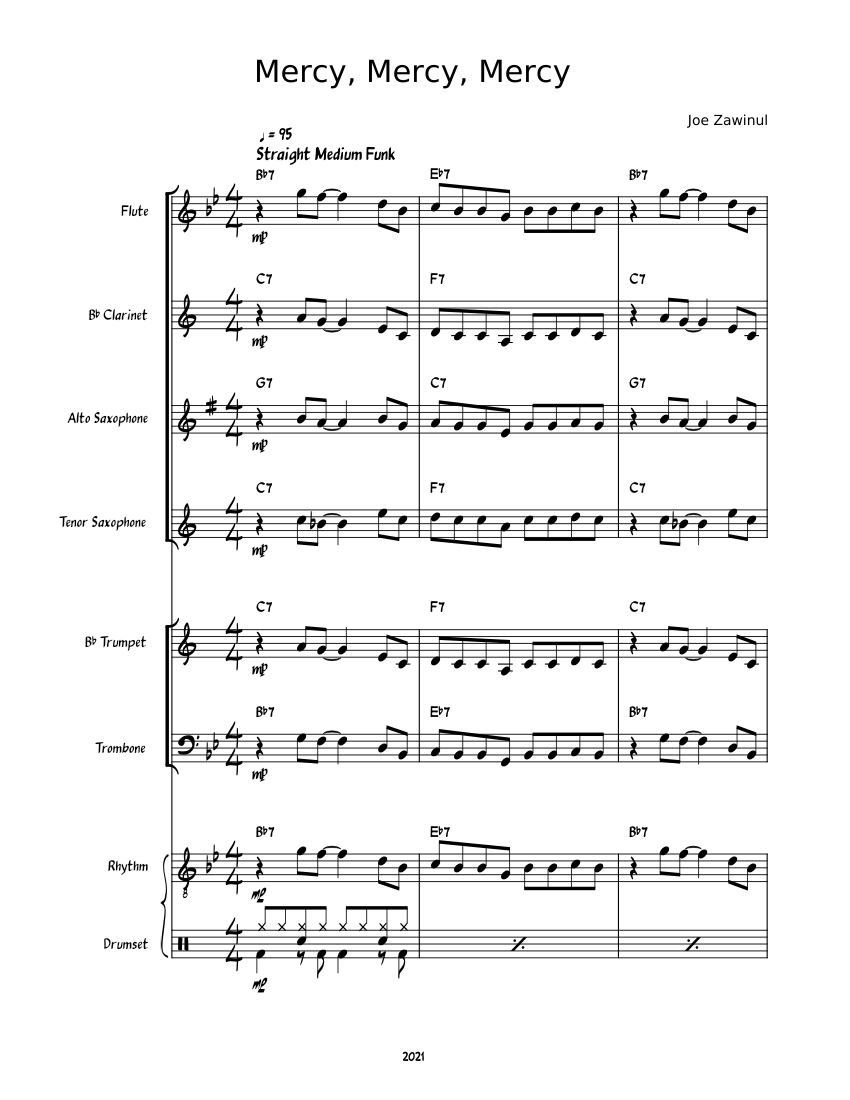 Mercy, Mercy, Mercy Sheet music for Piano, Trombone, Flute, Clarinet in ...